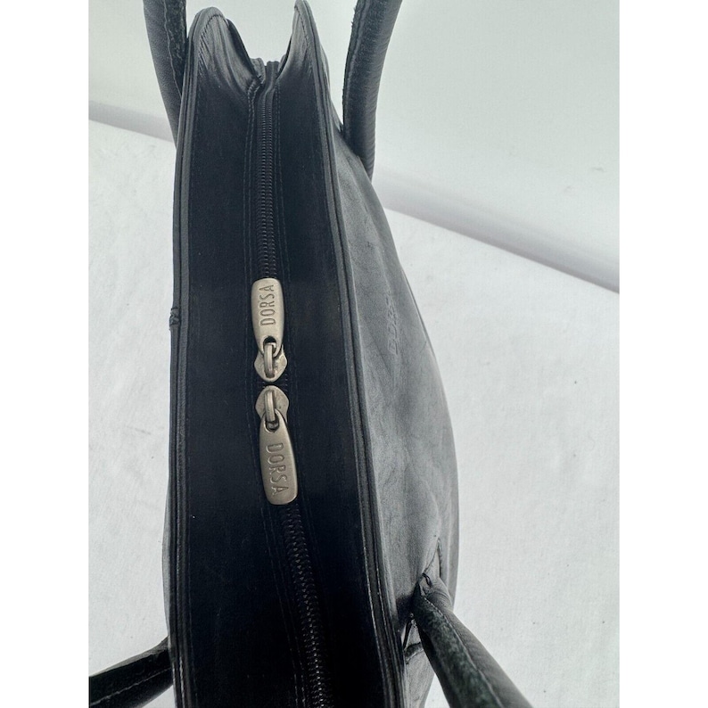 Vintage Dorsa Luxurious Black Leather Dome Tote Satchel Shoulder Bag ...