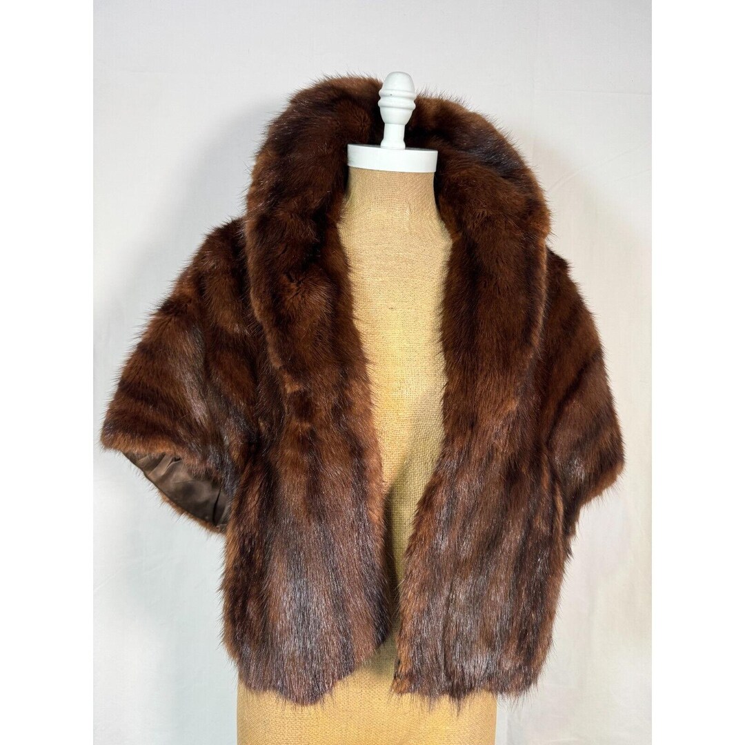 Vintage 70s Dark Brown Real Mink Fur Stole Cape Shawl Wrap Bolero ...