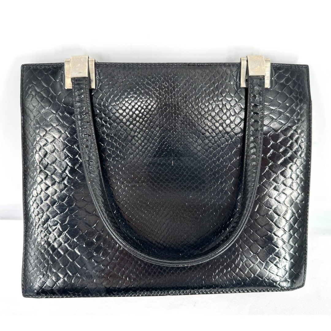 Vintage DOFAN France Croc Embossed Leather Handbag: 50s/60s Black Purse ...