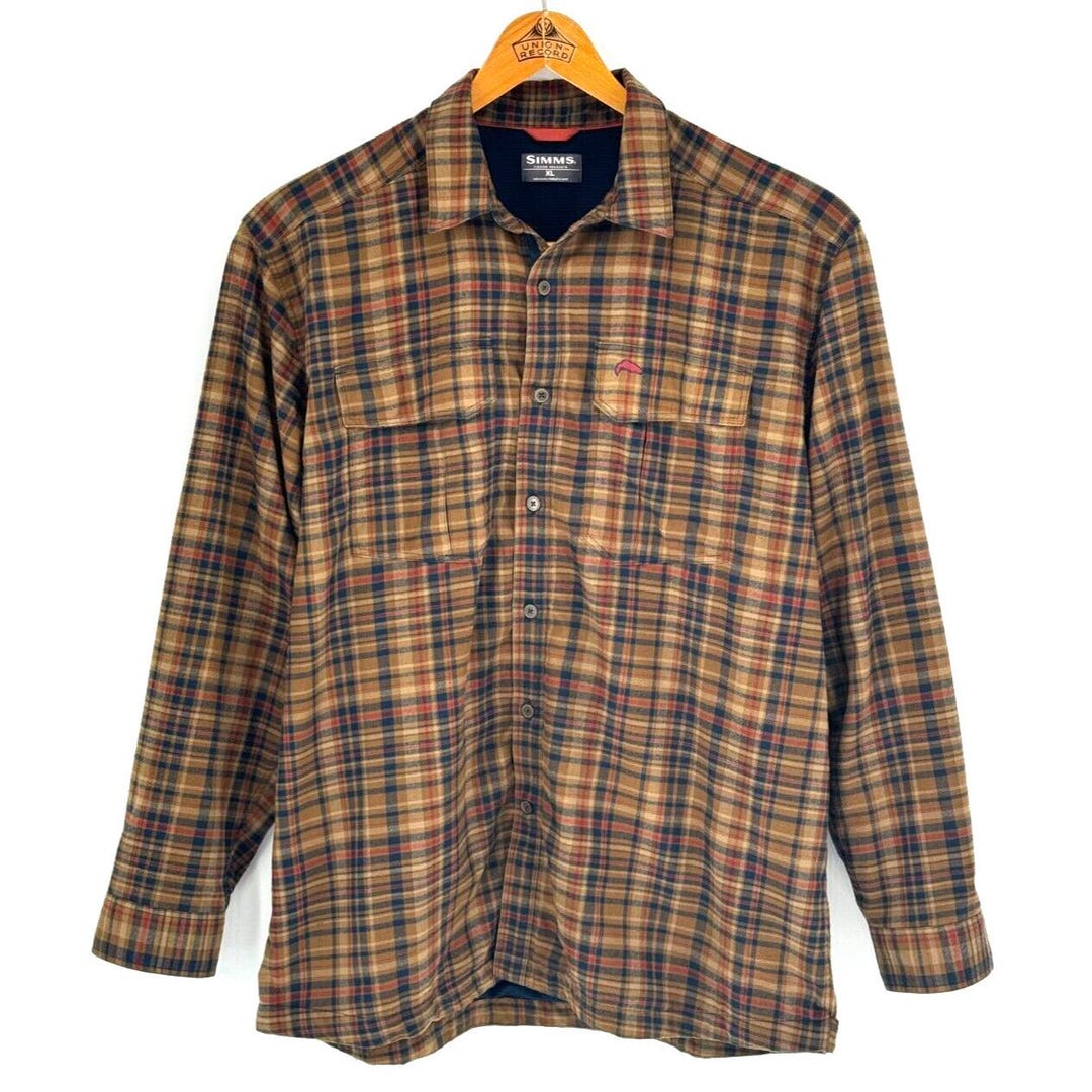 Vintage Simms Fishing Products Lined Buttons Shirt Jacket Flannel Plaid ...