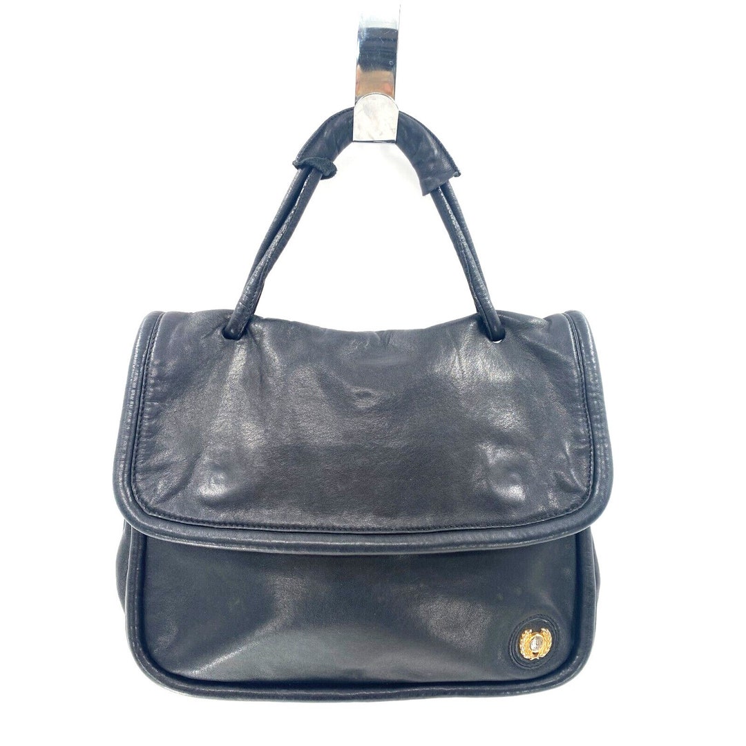 Vintage Guy Italy Black Luxurious Leather Large Satchel Top Handle Bag ...