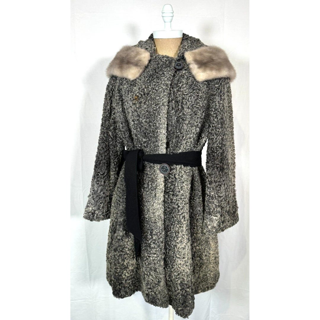 Vintage Canada Made Gray Karakul Curly Persian Lamb Fur Coat Jacket ...