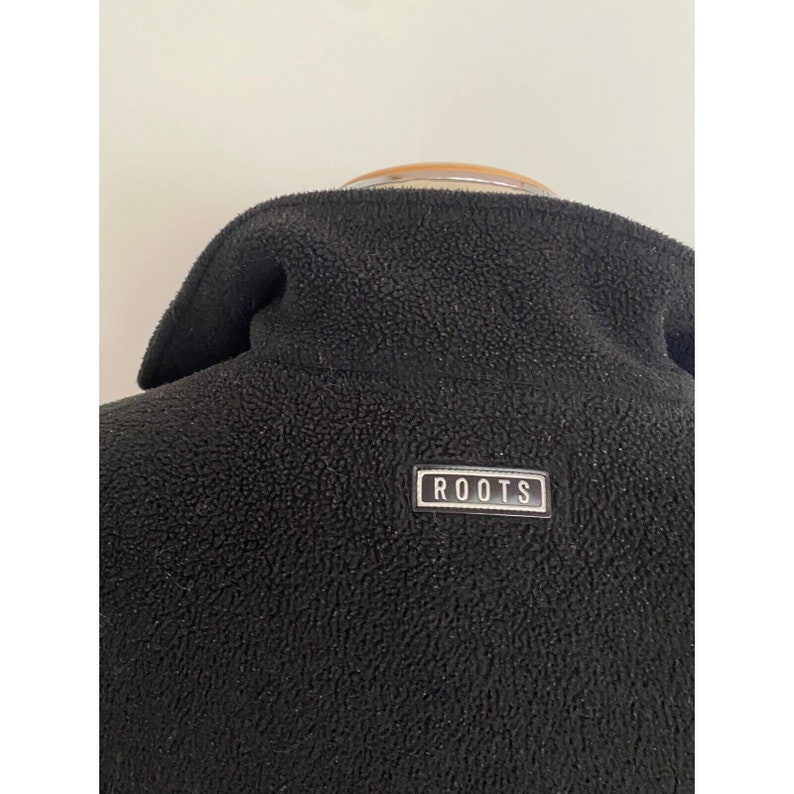 Vintage ROOTS Canada Black Sherpa 1/4 Zip Sweater Jacket Flag Patch Men ...