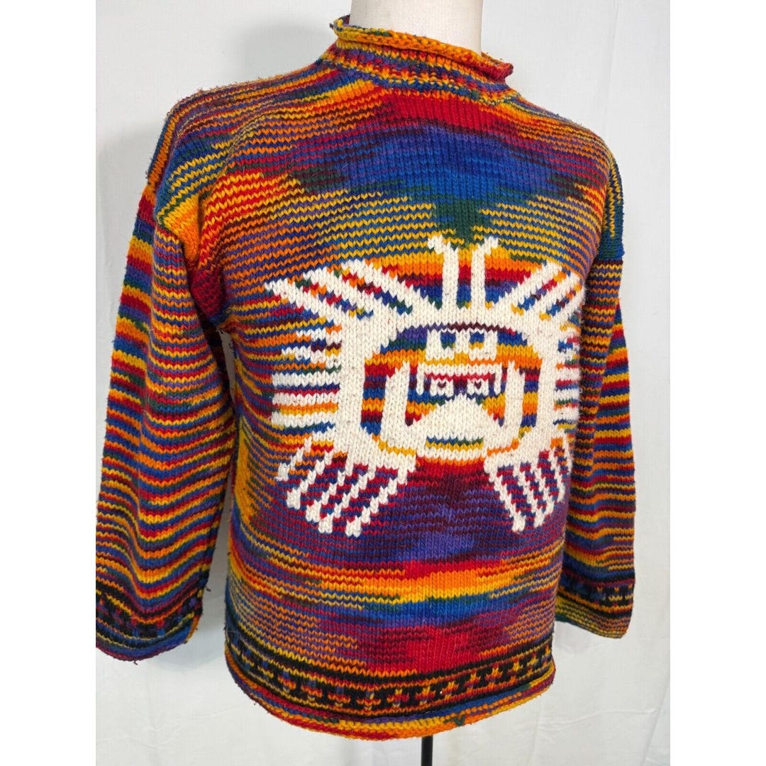 Vintage Yarina Ecuador Pure Thick Wool Chunky Knit Sweater Aztec Mayan ...