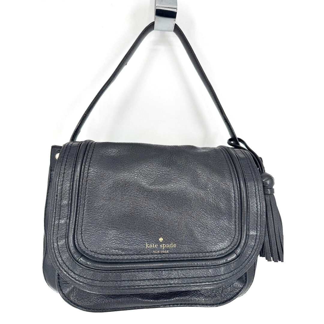 Vintage 90s Y2K Kate Spade Black Pebble Leather Flap Tote Bag Satchel ...