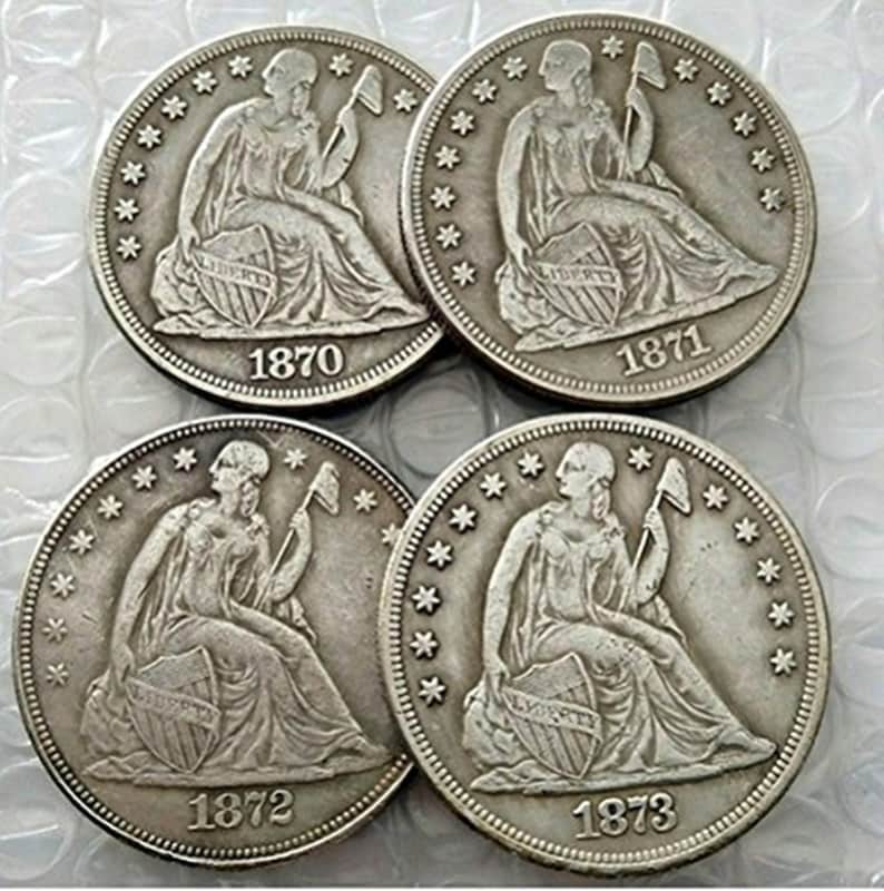 Rare USA United States 1870-1873 Seated Liberty 4 Pcs Full Set Silver ...