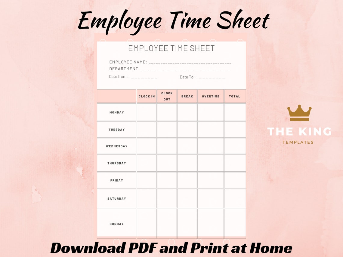 Employee Time Sheet | Employee Time Tracker | Printable Employee ...