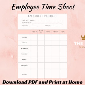 Employee Time Sheet | Employee Time Tracker | Printable Employee ...