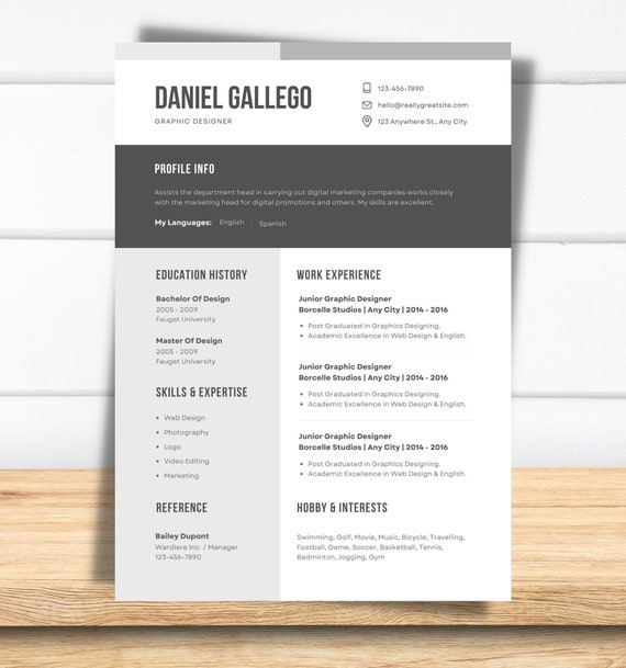 One Page Resume Template Professional and Minimalist Design - Etsy