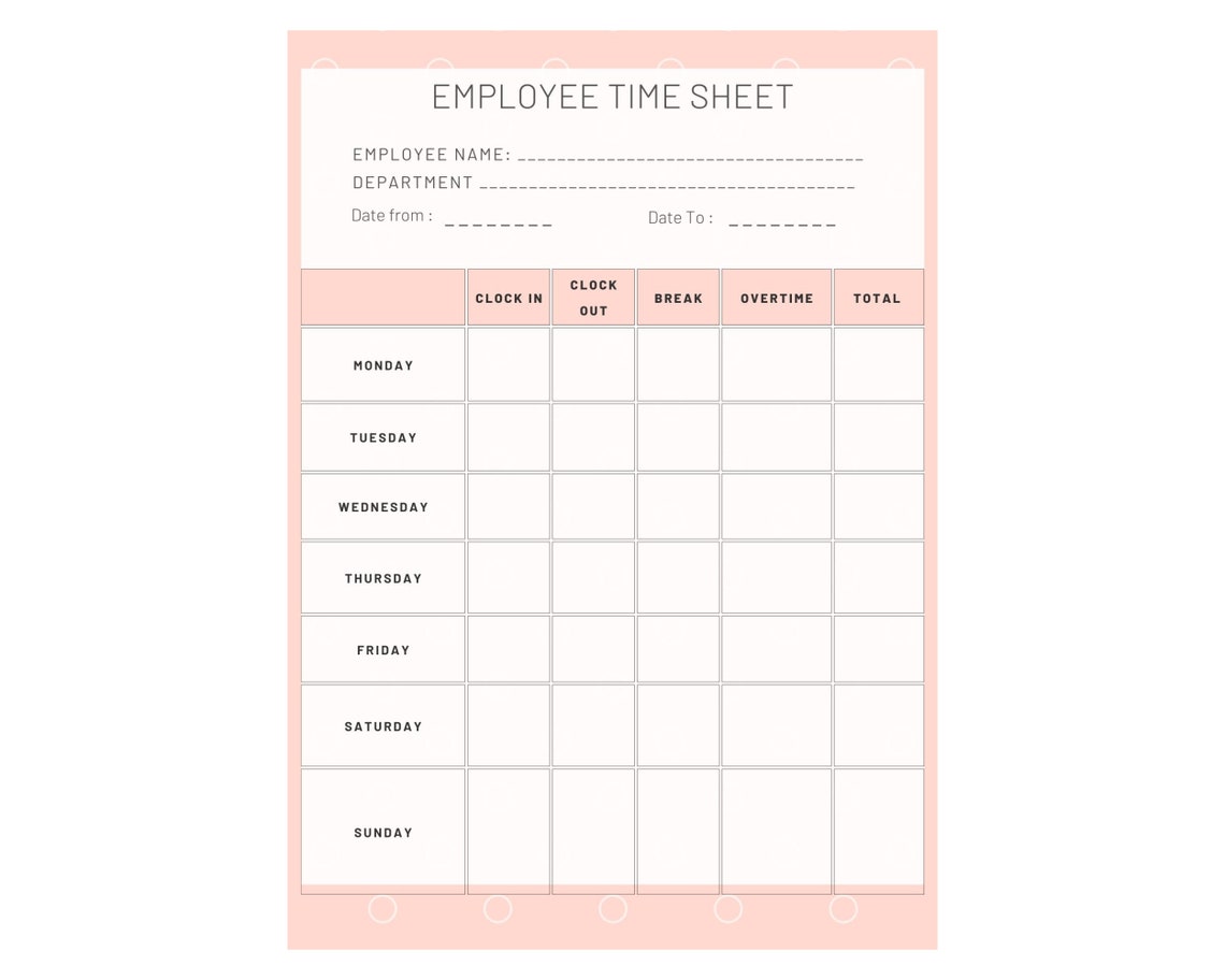 Employee Time Sheet | Employee Time Tracker | Printable Employee ...