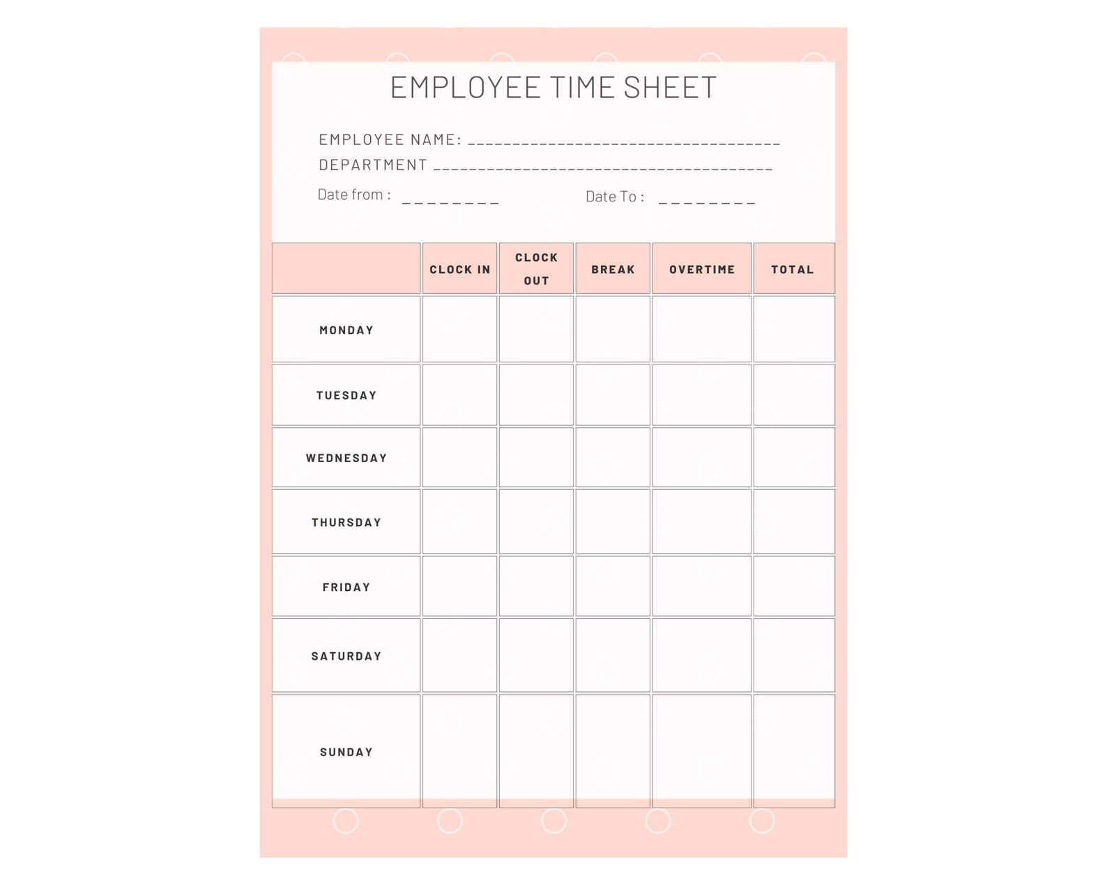 Employee Time Sheet Employee Time Tracker Printable - Etsy