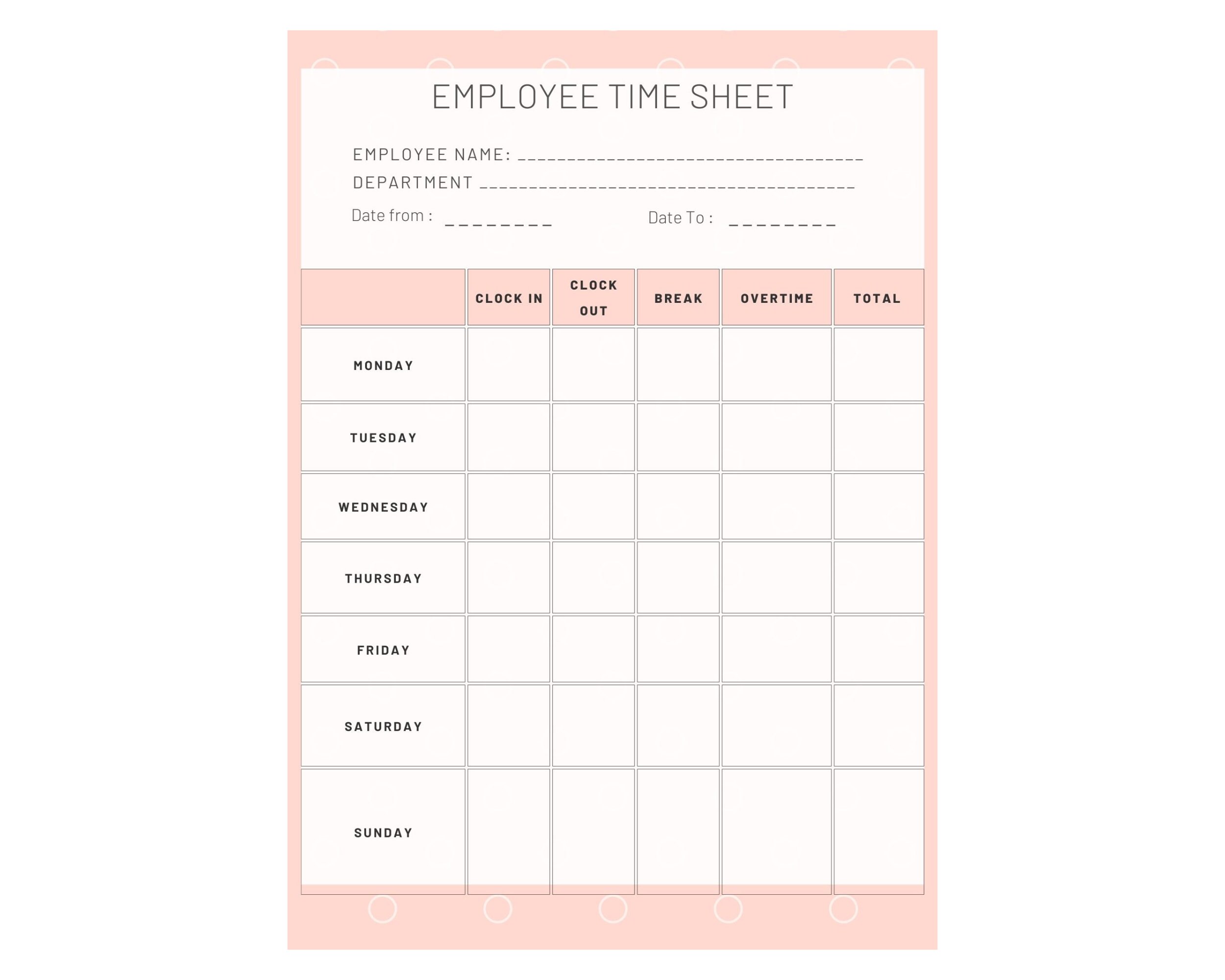 Employee Time Sheet | Employee Time Tracker | Printable Employee ...