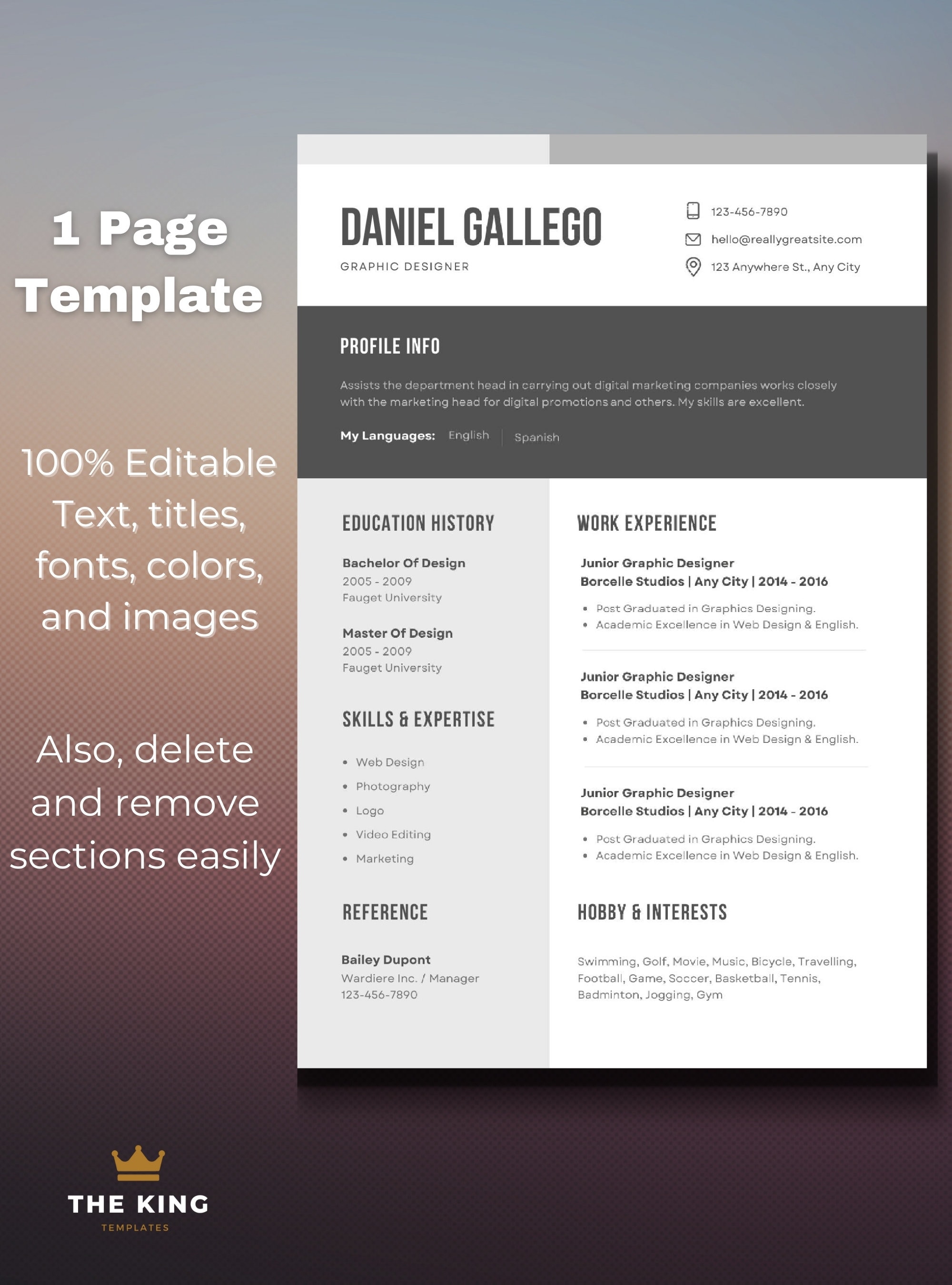 One Page Resume Template Professional and Minimalist Design - Etsy