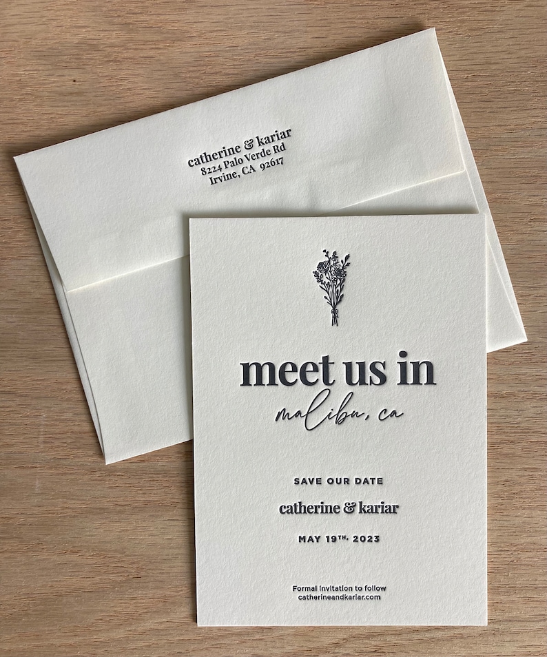 Custom Letterpress One Color Save the Date Cards & Envelope | Bespoke ...