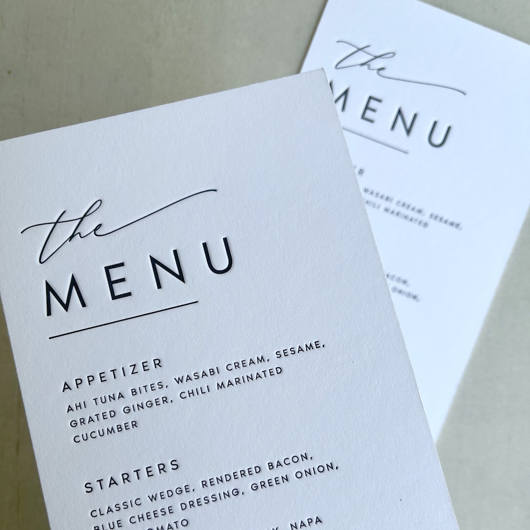 Oblong Letterpress Banquet Menu Bespoke Formal Event Menu Letterpress ...