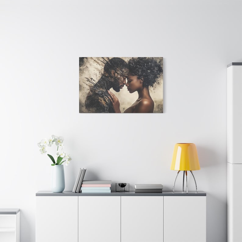 Black Love Abstract Canvas Wall Art | Afrocentric Couple Art | Intimacy ...