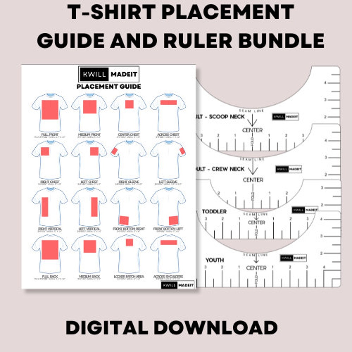 T-shirt Placement Guide and Ruler Bundle, Vinyl Placement Bundle, Heat ...