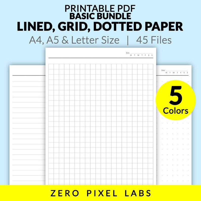 Bundle Lined Grid Dotted Notebook Paper Journal PDF Printable, A4, A5 ...