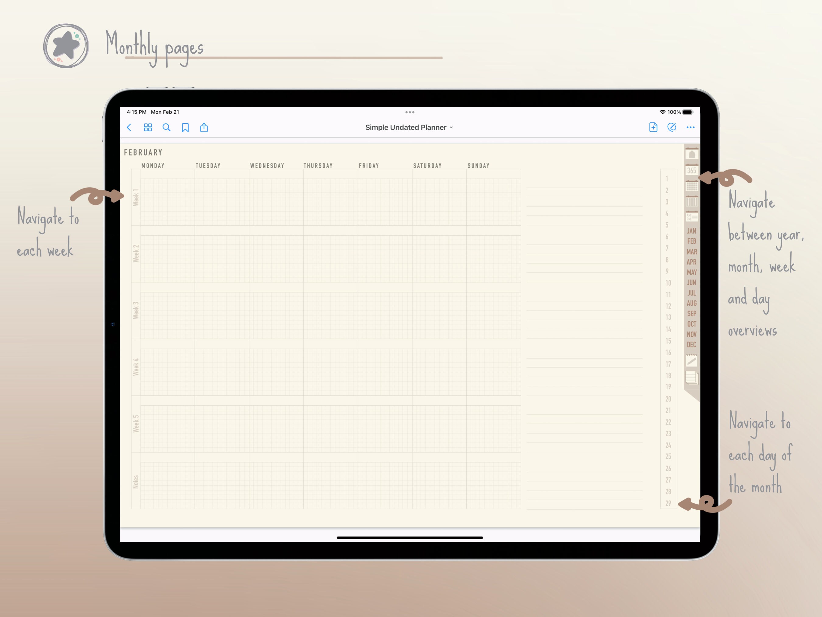 Simple Undated Digital Planner | Fully Hyperlinked - Etsy Canada