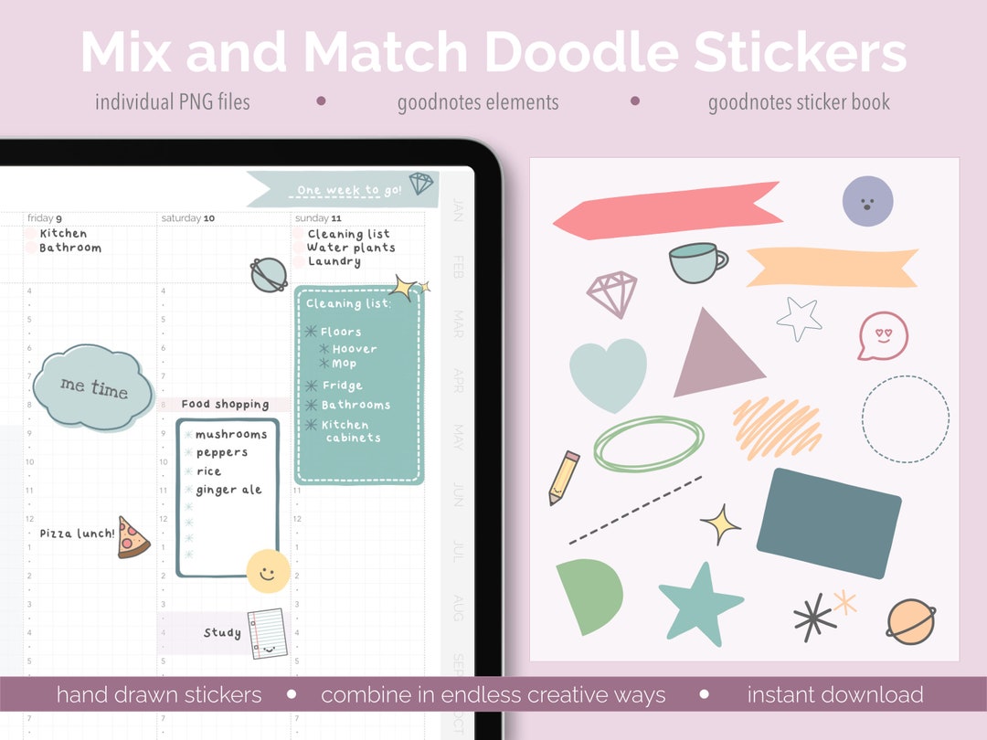 Mix and Match Doodle Stickers | Digital Stickers for Goodnotes ...