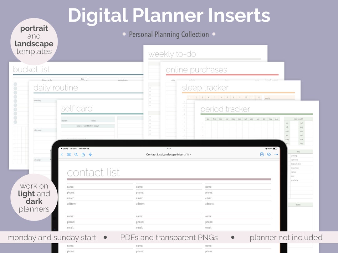 Digital Planner Inserts - Personal Planning Collection | PDF Planning ...