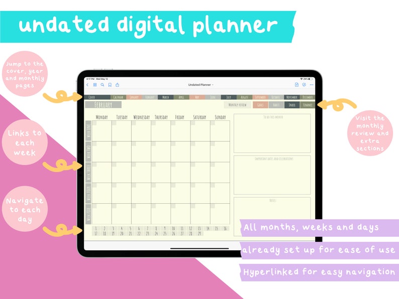 Undated Digital Planner for Goodnotes and Notability | iPad Digital ...