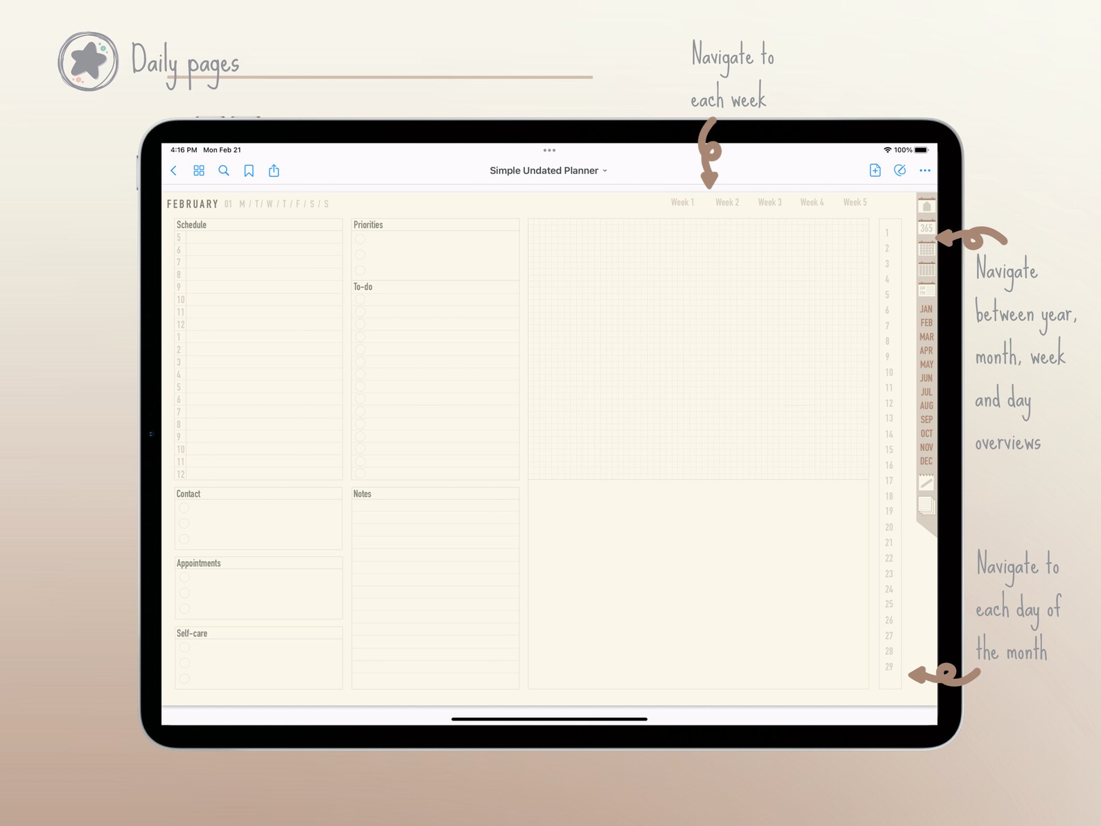Simple Undated Digital Planner | Fully Hyperlinked - Etsy Canada