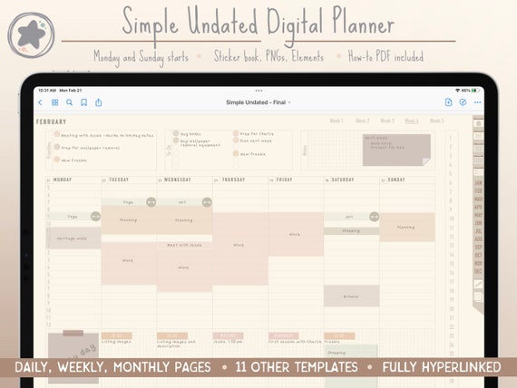 Simple Undated Digital Planner Fully Hyperlinked | Etsy Canada