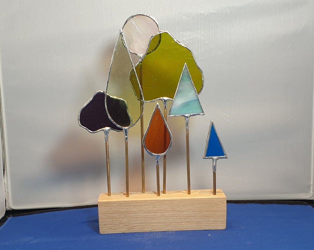 Forest Scene Stained Glass Scene on Solid Oak - Etsy