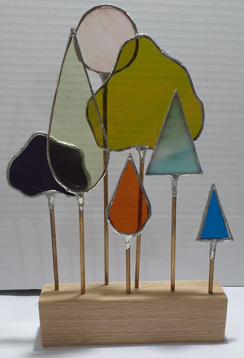 Forest Scene Stained Glass Scene on Solid Oak - Etsy