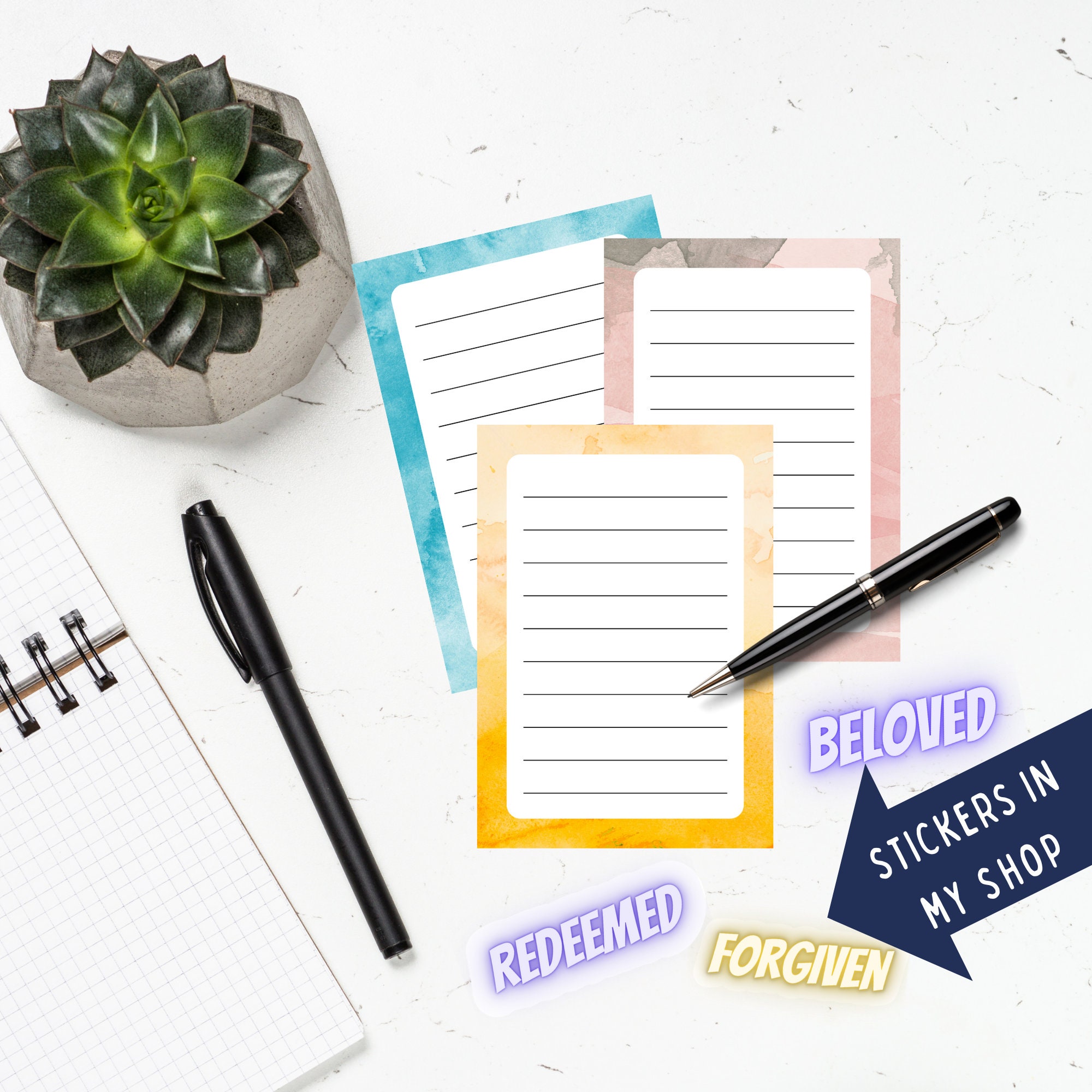 Bible Journaling Cards, Lined Index Card, Blank Index Card, Watercolor ...