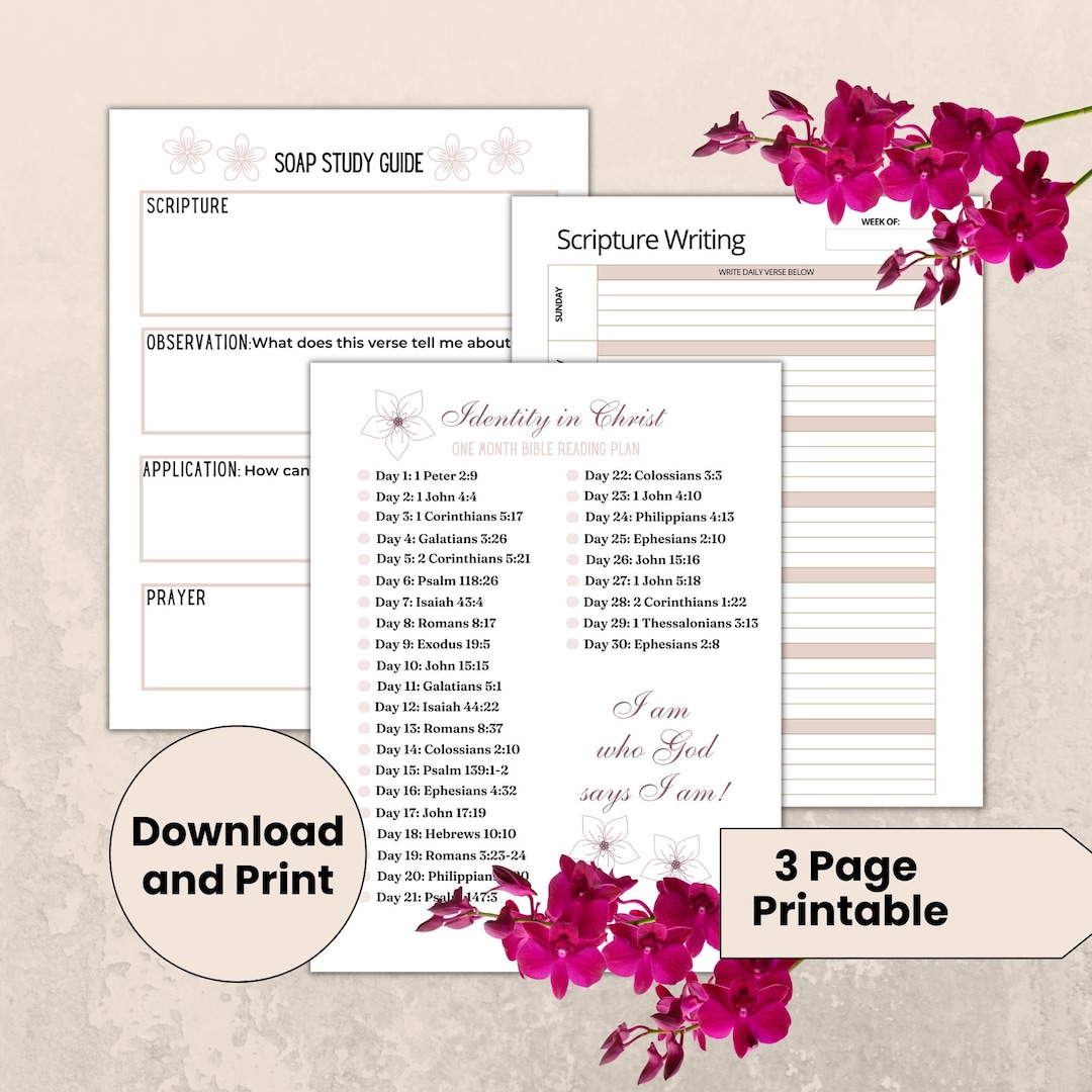 Printable Bible Reading Plan, SOAP Study Guide, Identity in Christ ...