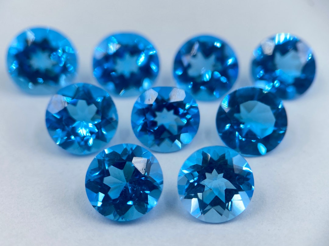 Swiss Blue Topaz Faceted Round Shape Loose Gemstones in Sizes Ranging ...