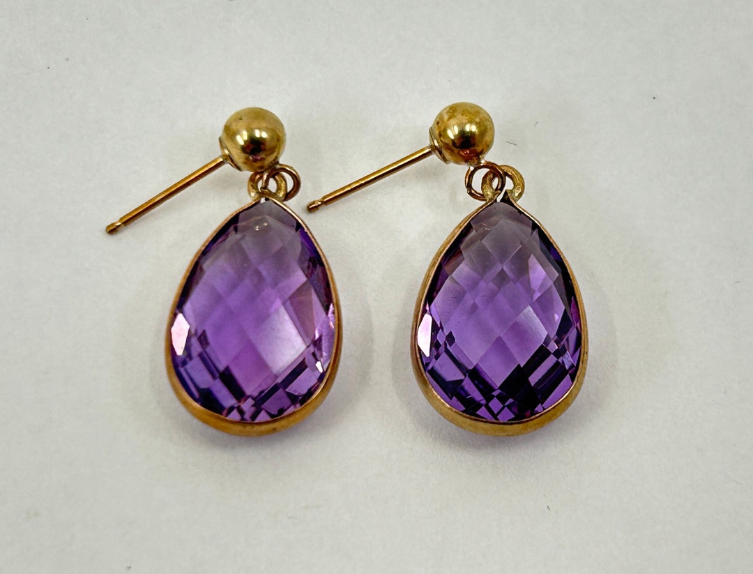 Pair of 9 Carat Gold Brazilian Amethyst Drop Earrings (15x10mm ...