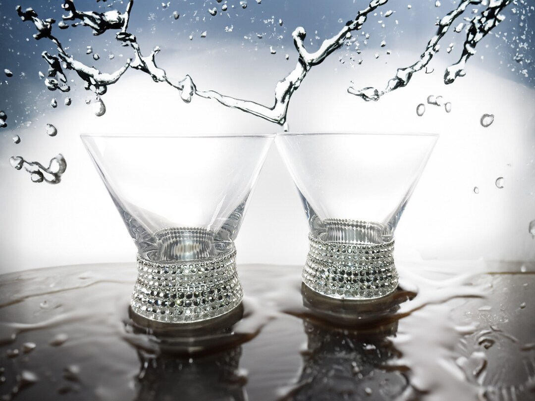 Rhinestone Martini Glasses 7 5 Oz Set Of 2 Stemless Bling Martini