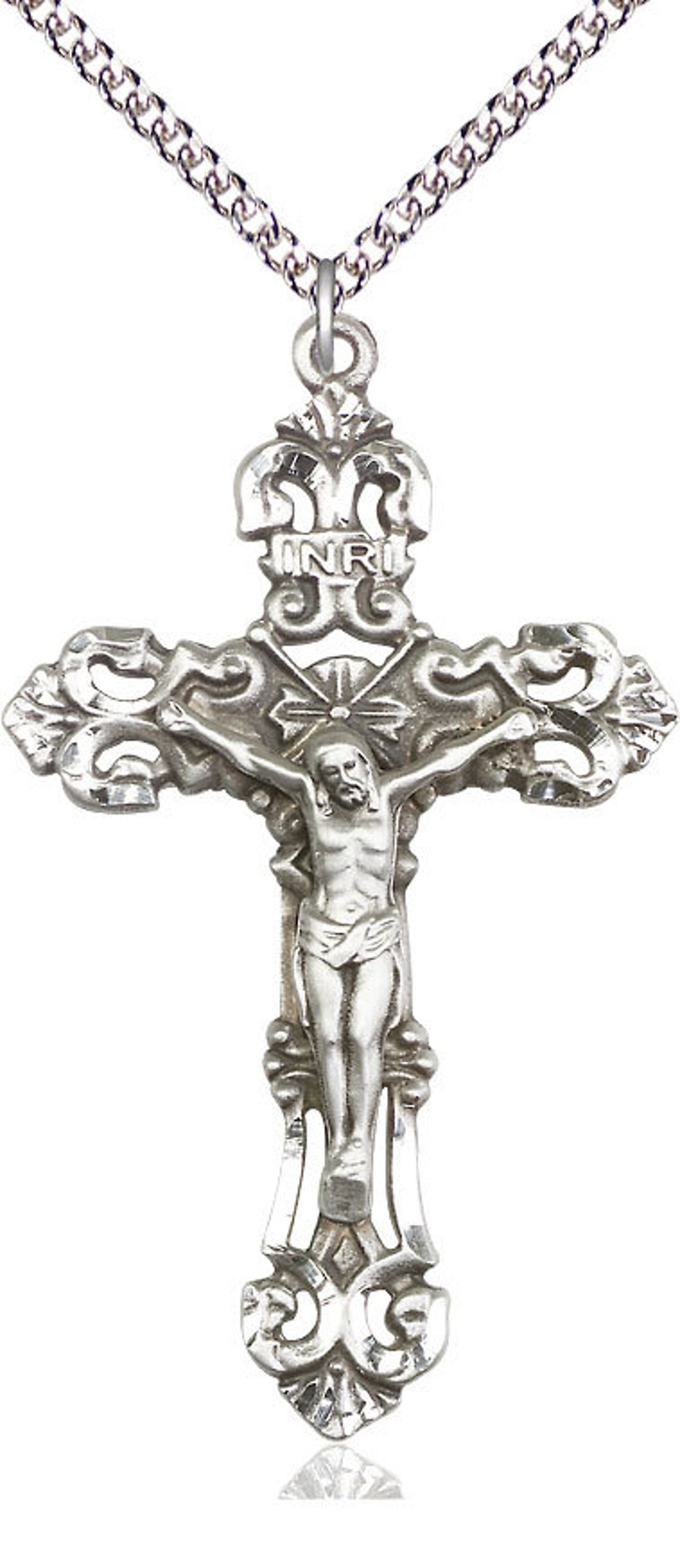 Sterling Silver Ornamented Tip Crucifix Pendant With 24-inches Sterling ...