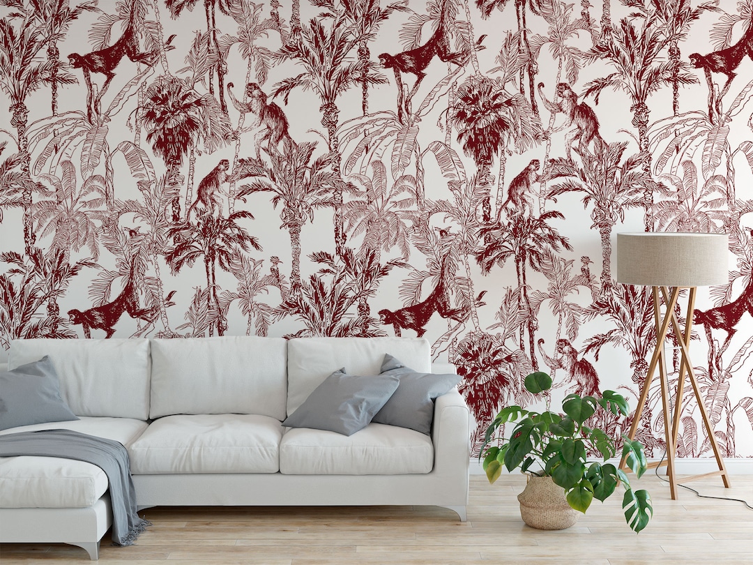 Tropical Jungle Monkeys in Trees Peel and Stick Wallpaper / Removable ...