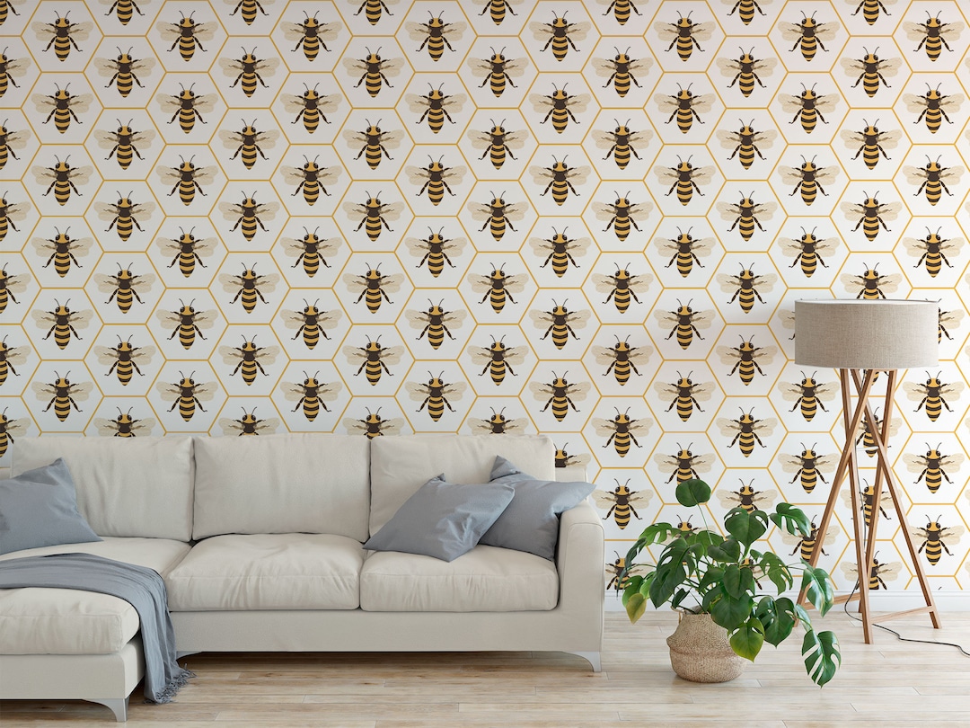Bee in Honeycomb Pattern Peel and Stick Wallpaper / Removable Temporary ...