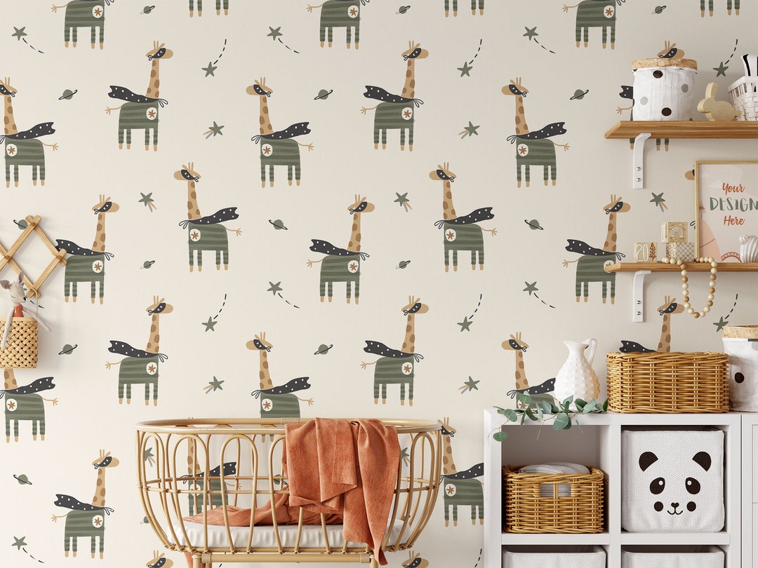 Super Hero Giraffe Children's Wallpaper | Peel and Stick Removable - Etsy