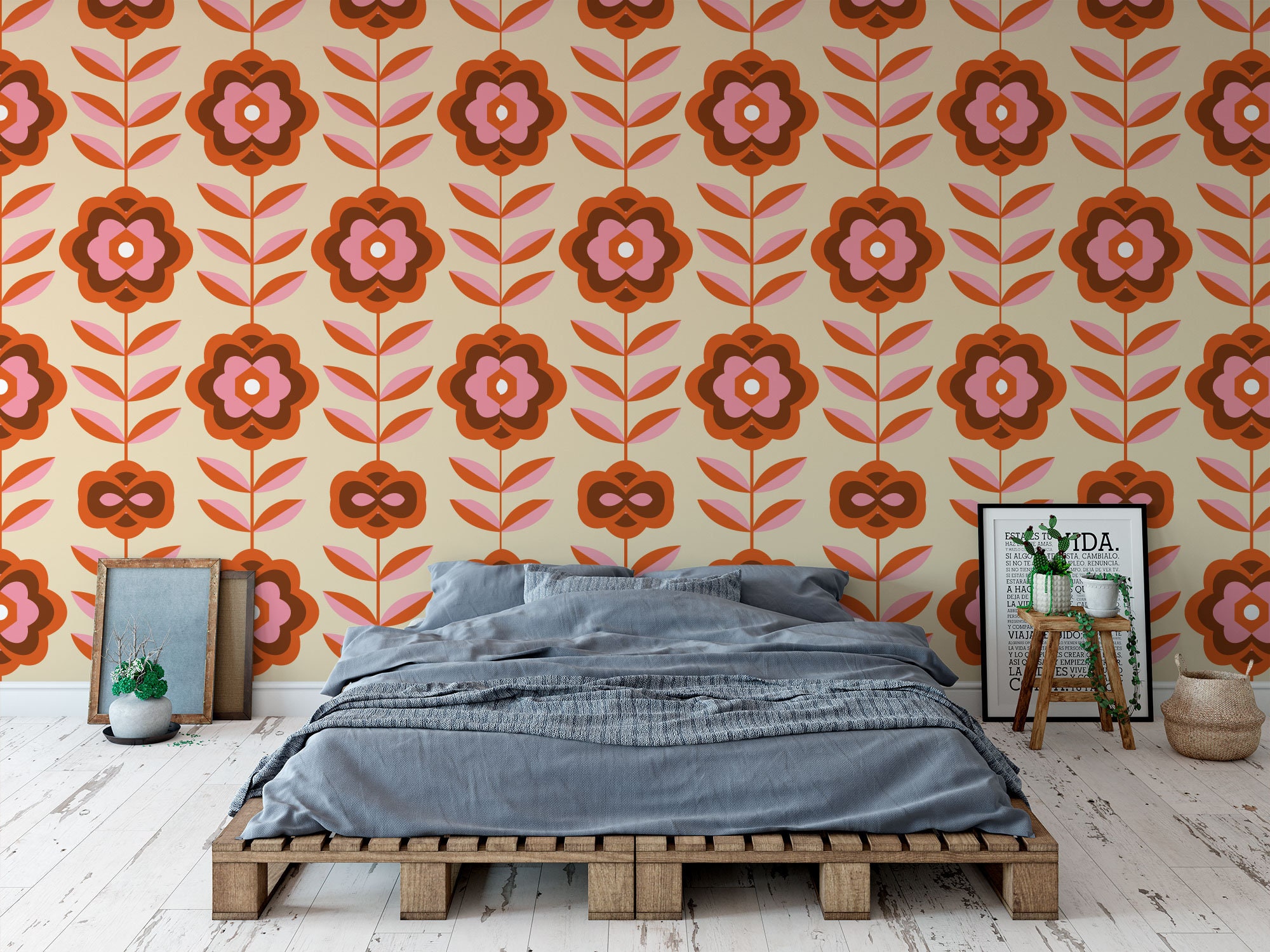 Vintage Retro Boho Floral Flower Design Peel and Stick - Etsy