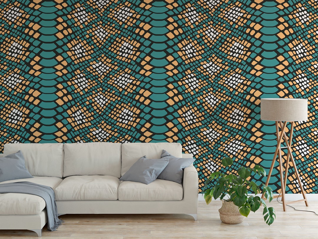 Trendy Snake Skin. Hand Drawn Wild Animal Reptile Skin, Green Snake ...