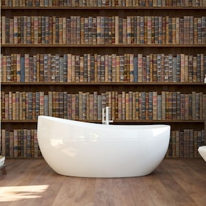 Rustic Library Style Book Shelf Peel and Stick Wallpaper - Etsy