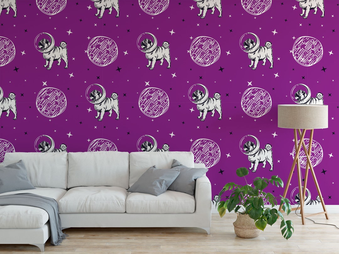 Pugs in Space Peel and Stick Wallpaper / Removable Temporary Wallpaper ...