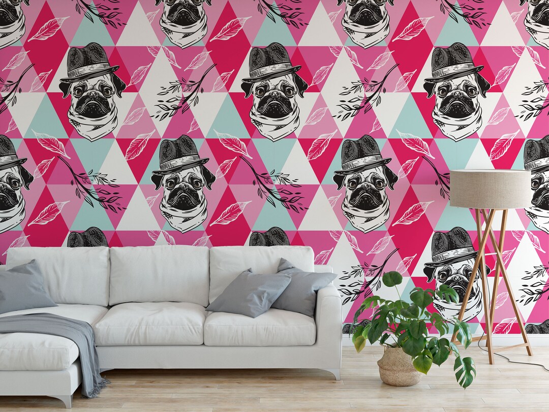 Funny Pug Life Peel and Stick Wallpaper / Removable Temporary Wallpaper ...