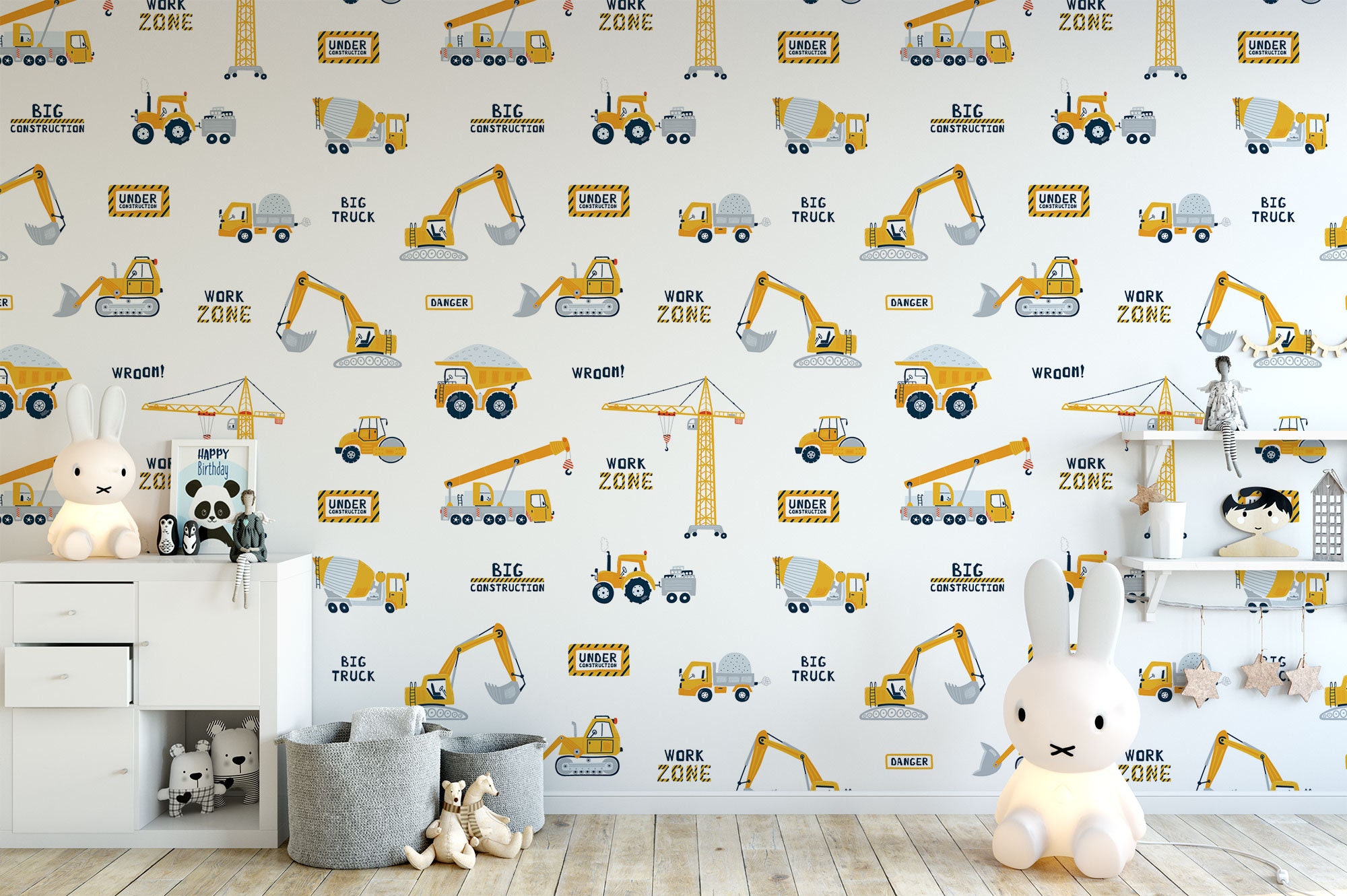Kids Wallpaper of Construction Site With Building Machines Bob - Etsy