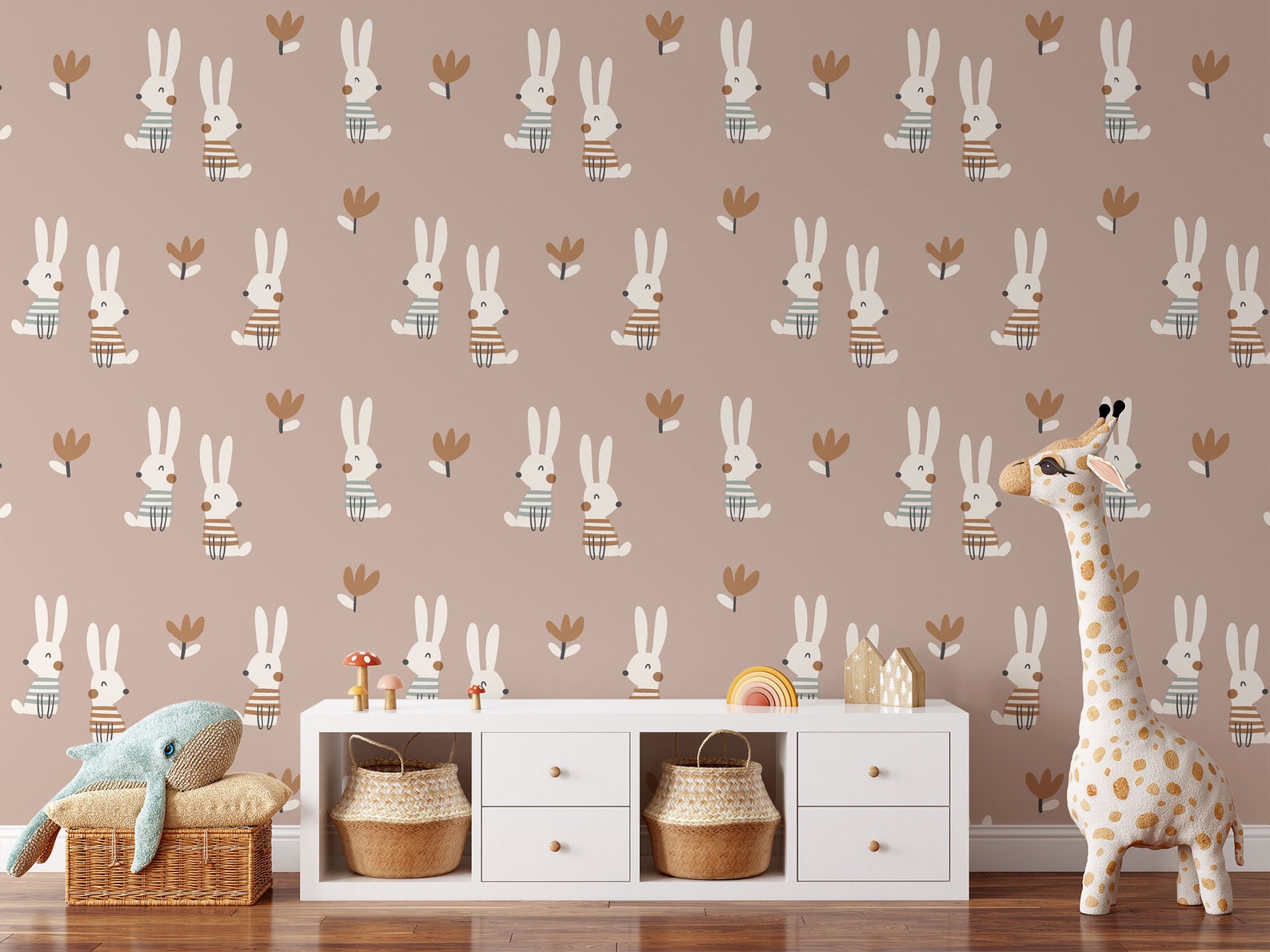 Papel pintado infantil autoadhesivo: Tema de conejito (removible, fácil ...