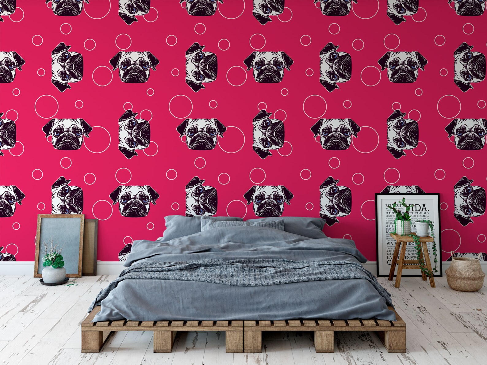Funny Pugs Peel and Stick Wallpaper / Removable Temporary - Etsy