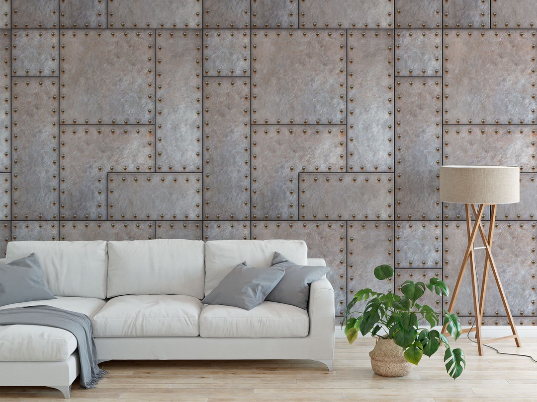 Industrial Wallpaper in Metal Sheet Design With Rivets | Peel and Stick ...