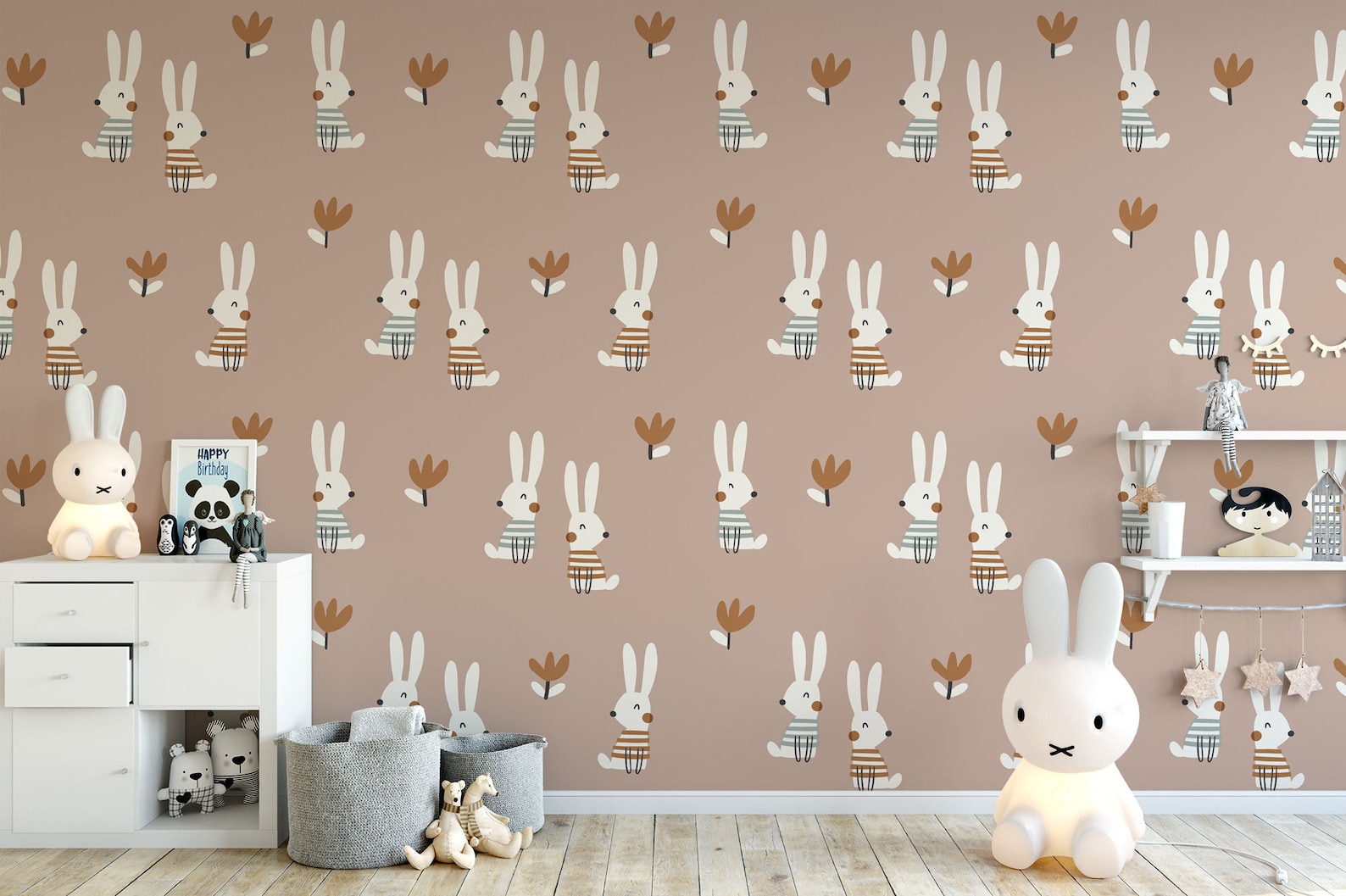 Papel pintado infantil autoadhesivo: Tema de conejito (removible, fácil ...
