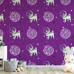 Pugs in Space Peel and Stick Wallpaper / Removable Temporary Wallpaper ...